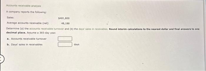Solved Accounts receivable analysis A company reports the | Chegg.com