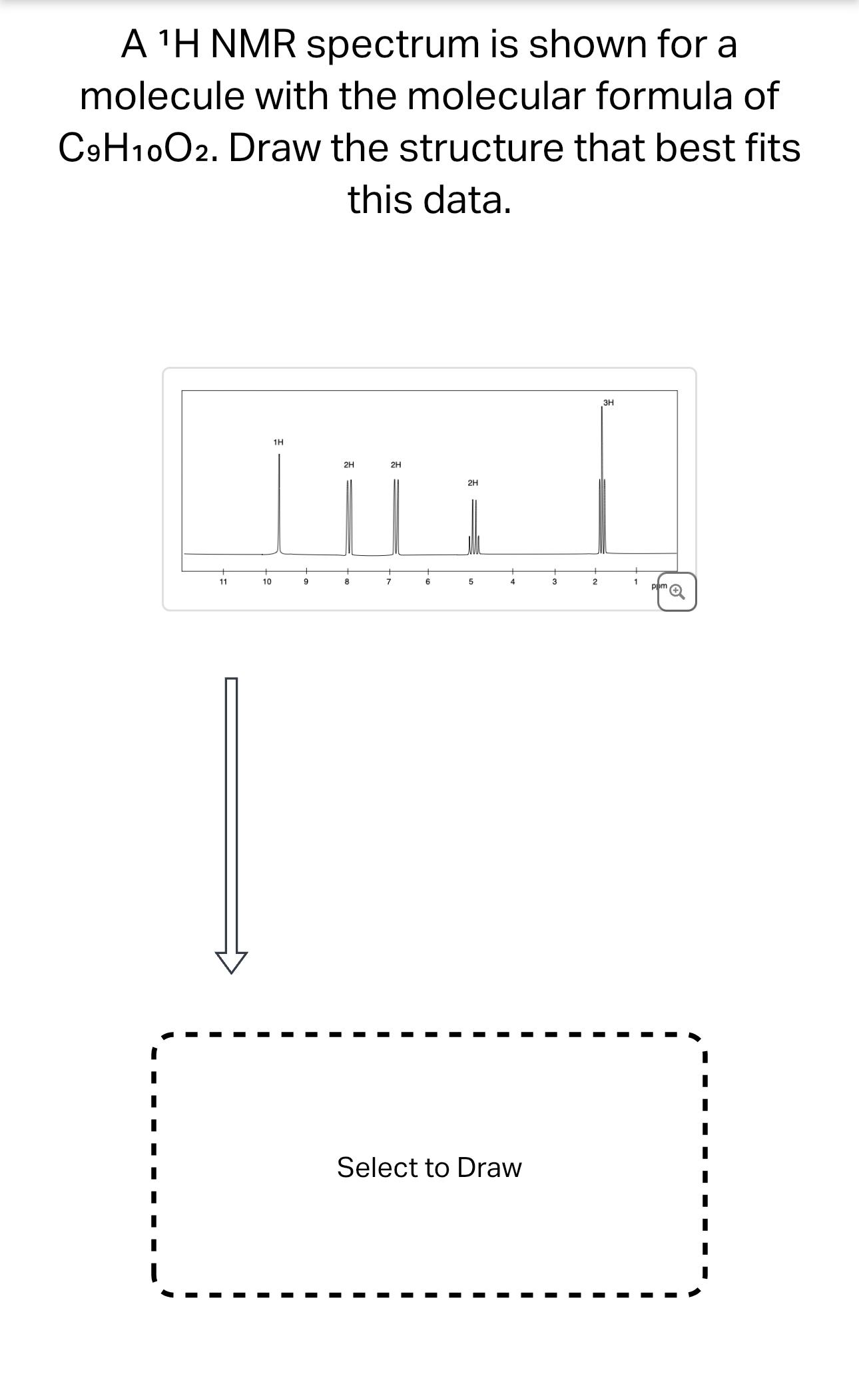 Solved A^(1)H NMR spectrum is shown for a molecule with the | Chegg.com