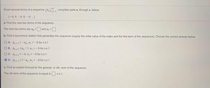 Solved Given several terms of a sequence completo parts a | Chegg.com