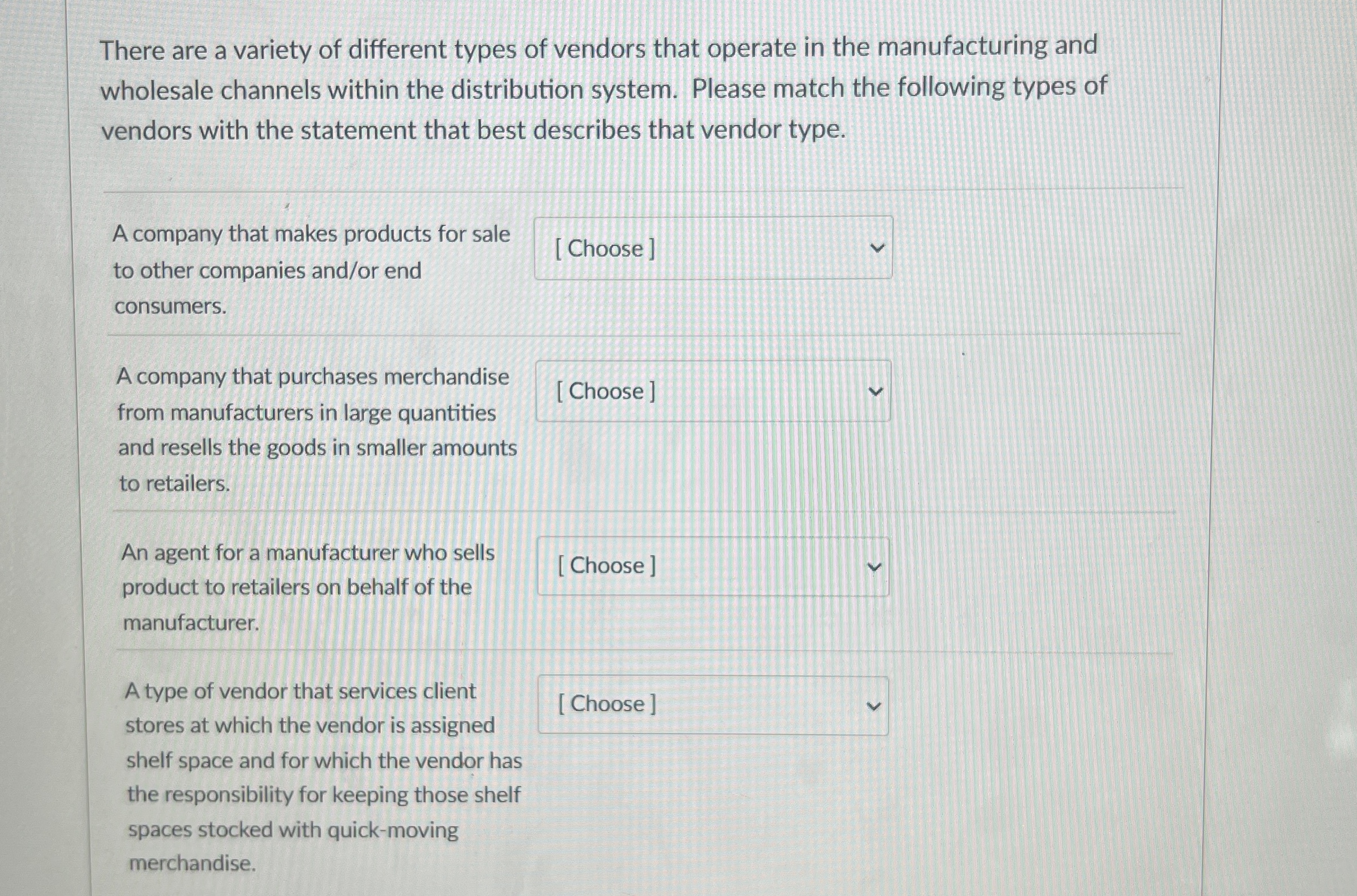 Solved There are a variety of different types of vendors | Chegg.com