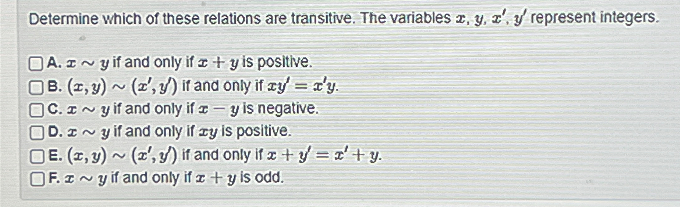 Solved Determine which of these relations are transitive. | Chegg.com