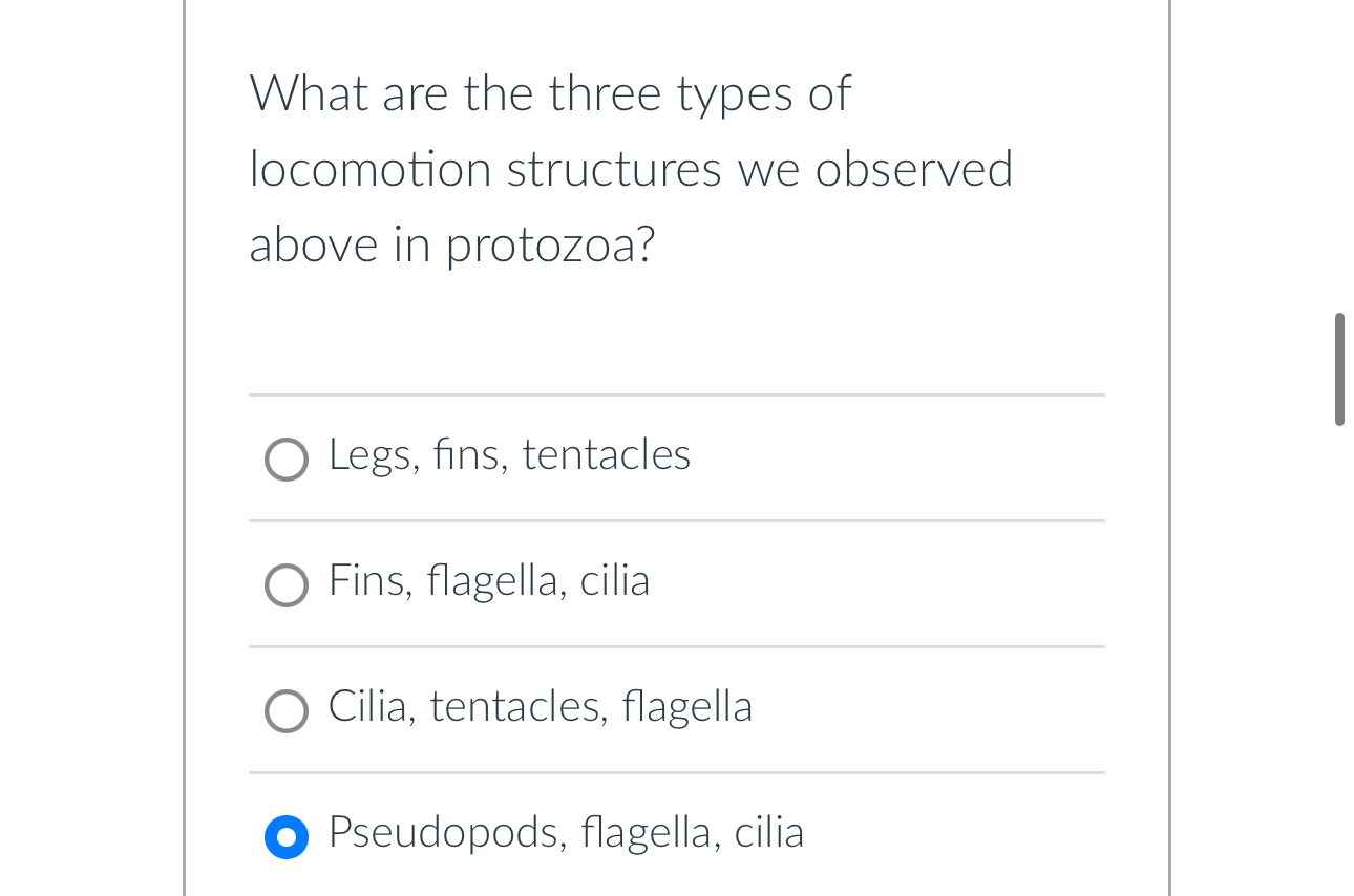 Solved What are the three types of locomotion structures we | Chegg.com