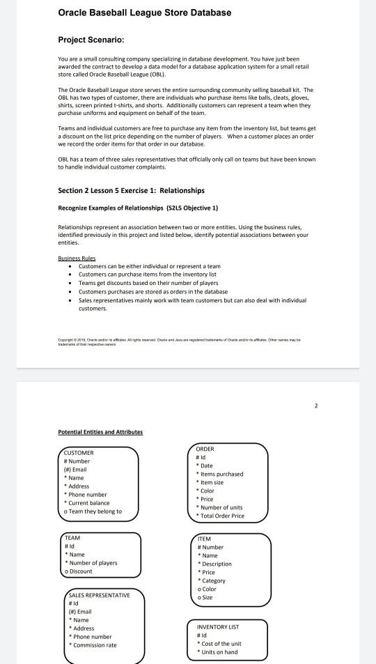 Solved Oracle Baseball League Store Database Project | Chegg.com