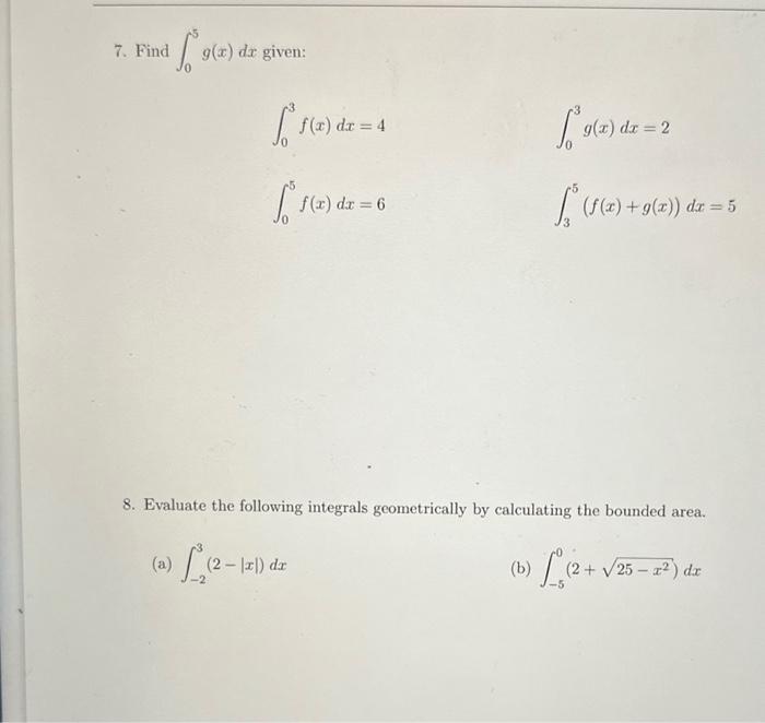 Solved 7. Find ∫05g(x)dx given: | Chegg.com
