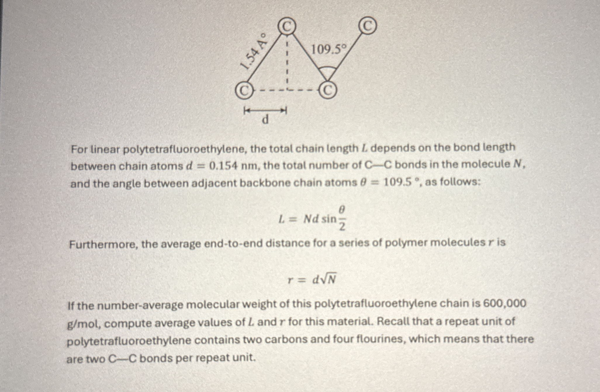 Solved For linear polytetrafluoroethylene, the total chain | Chegg.com