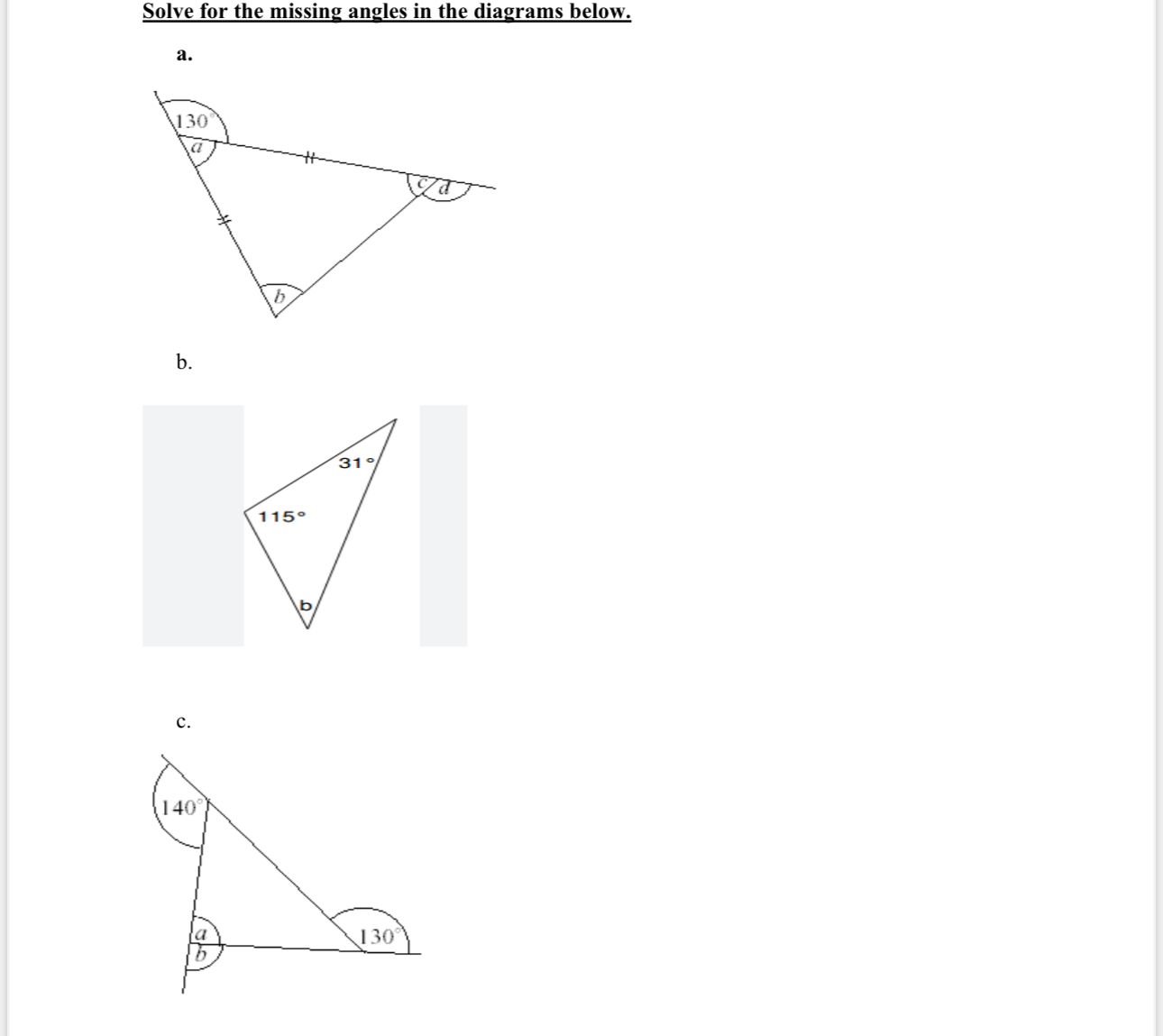 Solved Solve for the missing angles in the diagrams | Chegg.com
