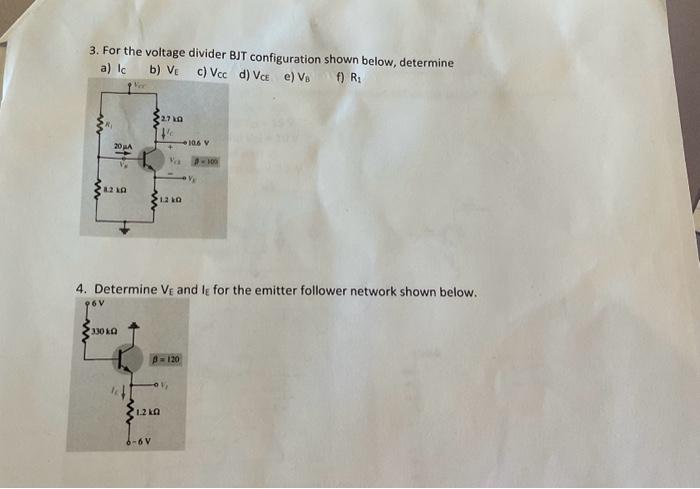 3. For the voltage divider BJT configuration shown | Chegg.com