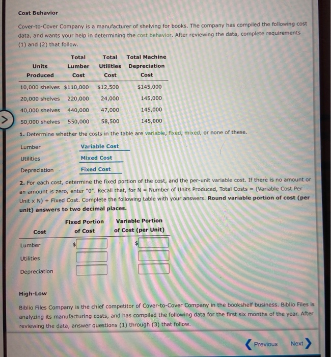 Solved Cost Behavior Cover-to-Cover Company is a | Chegg.com