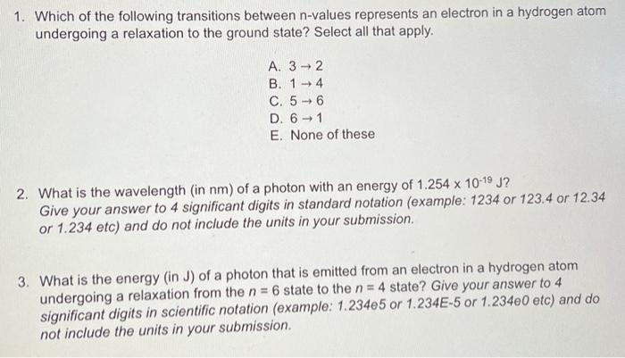 Solved 1. Which of the following transitions between | Chegg.com