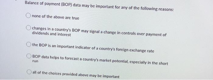 Solved Balance of payment (BOP) data may be important for | Chegg.com