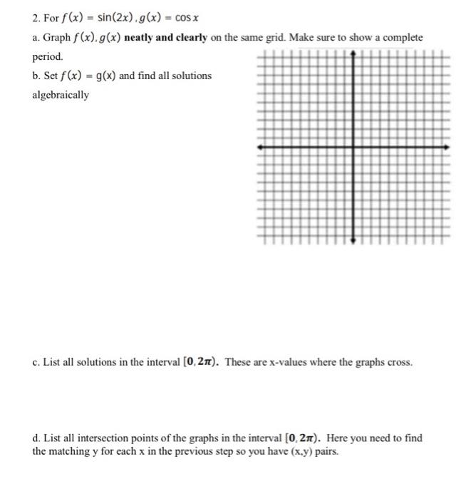 Solved 2 For F X Sin 2x G X Cosx A Graph F X G X