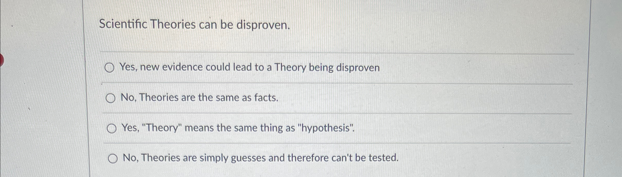 Solved Scientific Theories can be disproven.Yes, new | Chegg.com