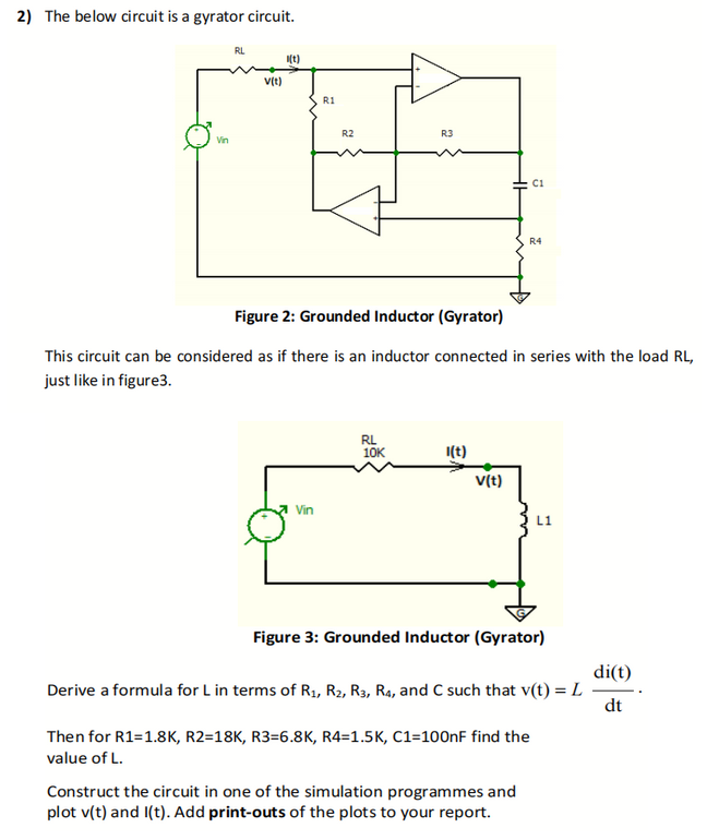 Solved The below circuit is a gyrator circuit.rigure