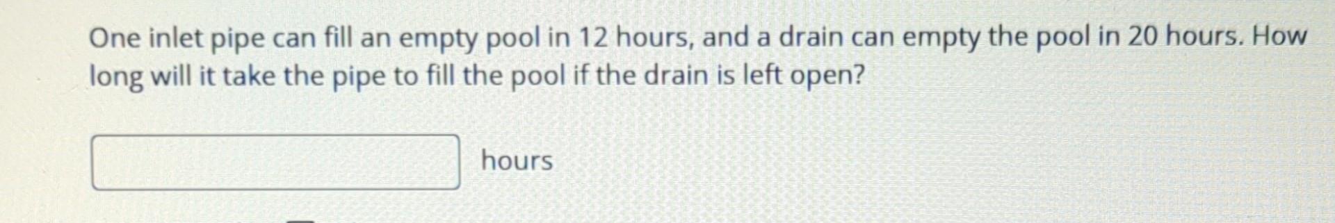 Solved One inlet pipe can fill an empty pool in 12 hours, | Chegg.com