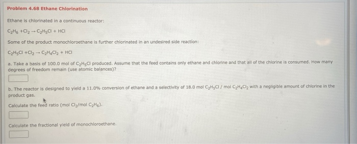 Solved Problem 4.68 Ethane Chlorination Ethane is | Chegg.com