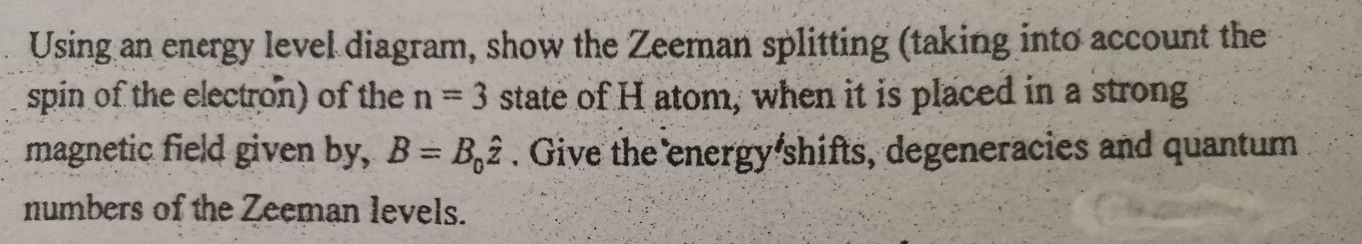 Solved Using an energy level diagram, show the Zeeman | Chegg.com