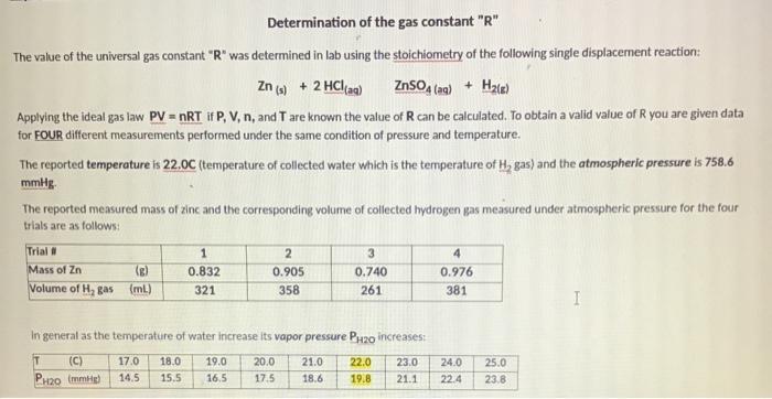 Solved Determination of the gas constant "R" The value of | Chegg.com