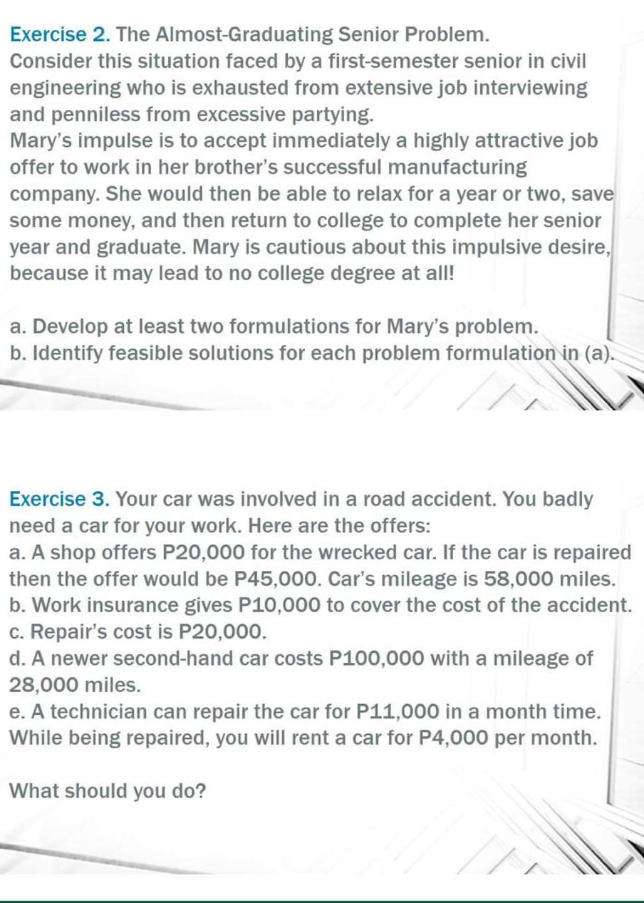 Solved Exercise 2. The Almost-Graduating Senior Problem. | Chegg.com