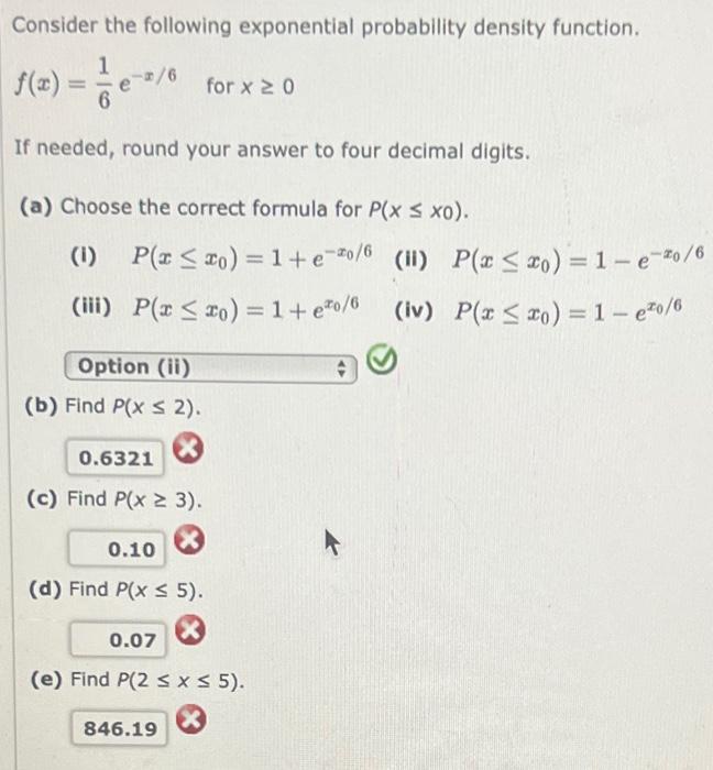 Solved Consider the following exponential probability | Chegg.com