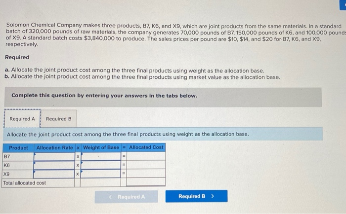 Solved Solomon Chemical Company makes three products, B7, | Chegg.com