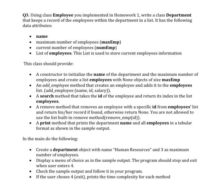 Solved Q3. Using class Employee you implemented in Homework | Chegg.com