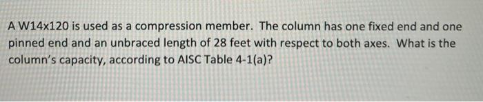 A W14x120 is used as a compression member. The column | Chegg.com