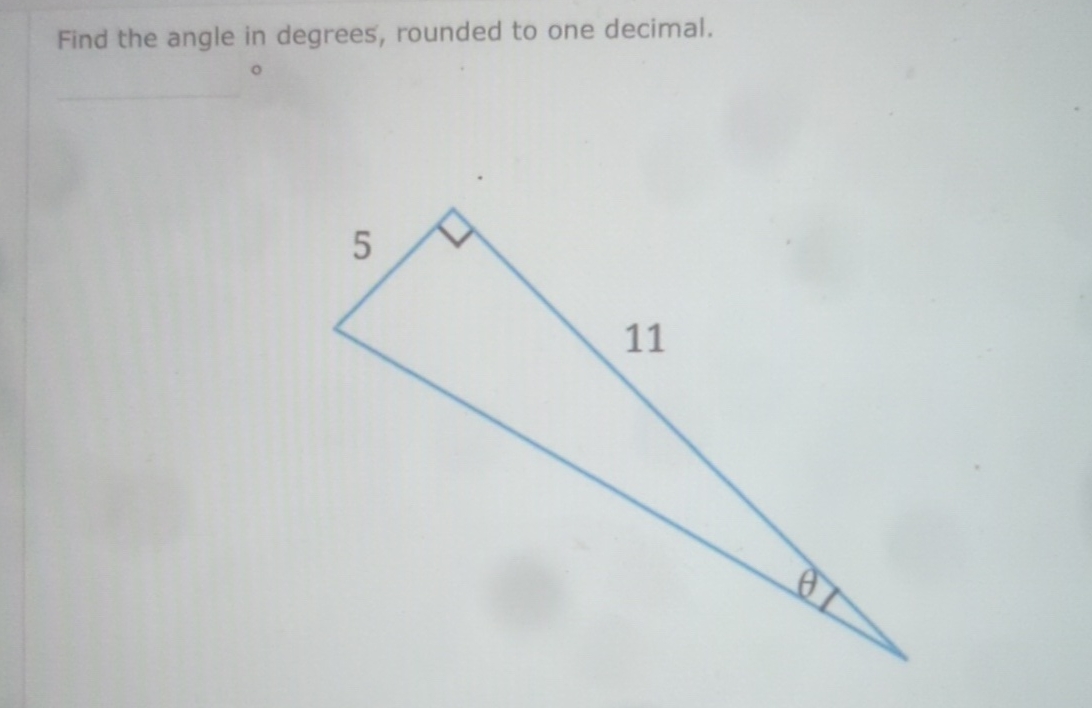 Solved Find the angle in degrees, rounded to one decimal. | Chegg.com