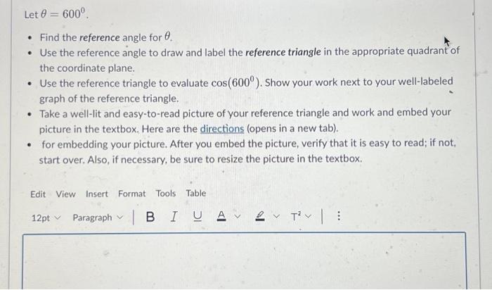 Solved Let θ=600∘. - Find the reference angle for θ. - Use | Chegg.com