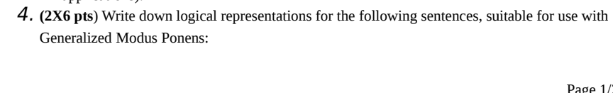 Solved 4. (2X6 pts) Write down logical representations for | Chegg.com