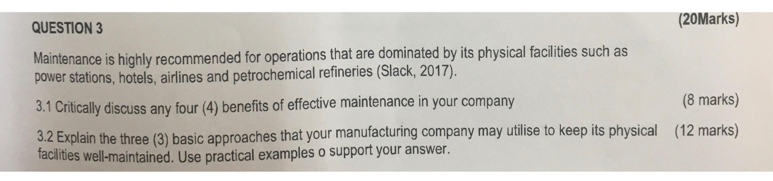 Solved QUESTION 3(20Marks)Maintenance is highly recommended | Chegg.com