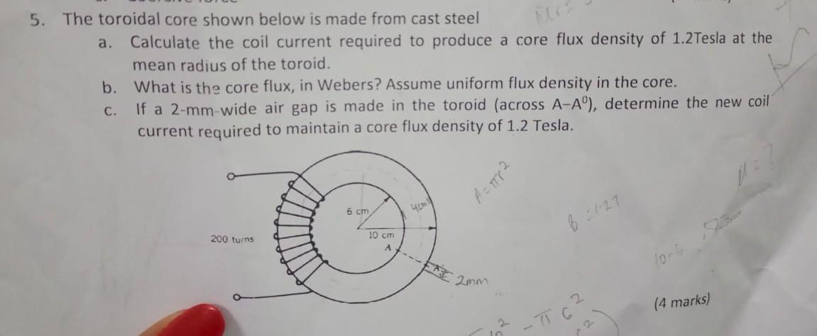 Solved 5. The toroidal core shown below is made from cast | Chegg.com