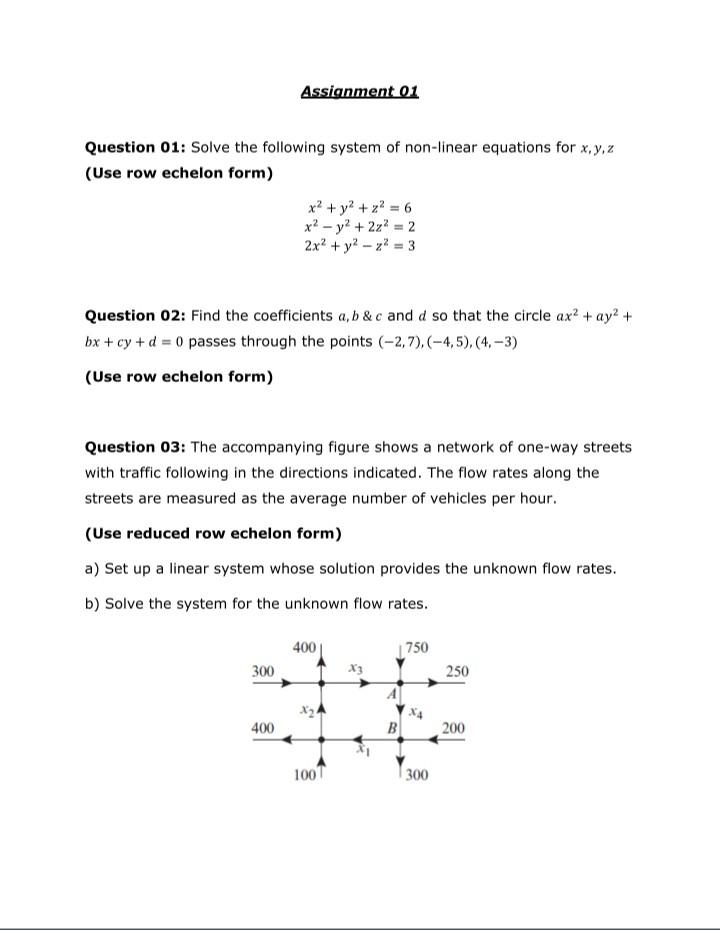 Question 01: Solve the following system of non-linear | Chegg.com