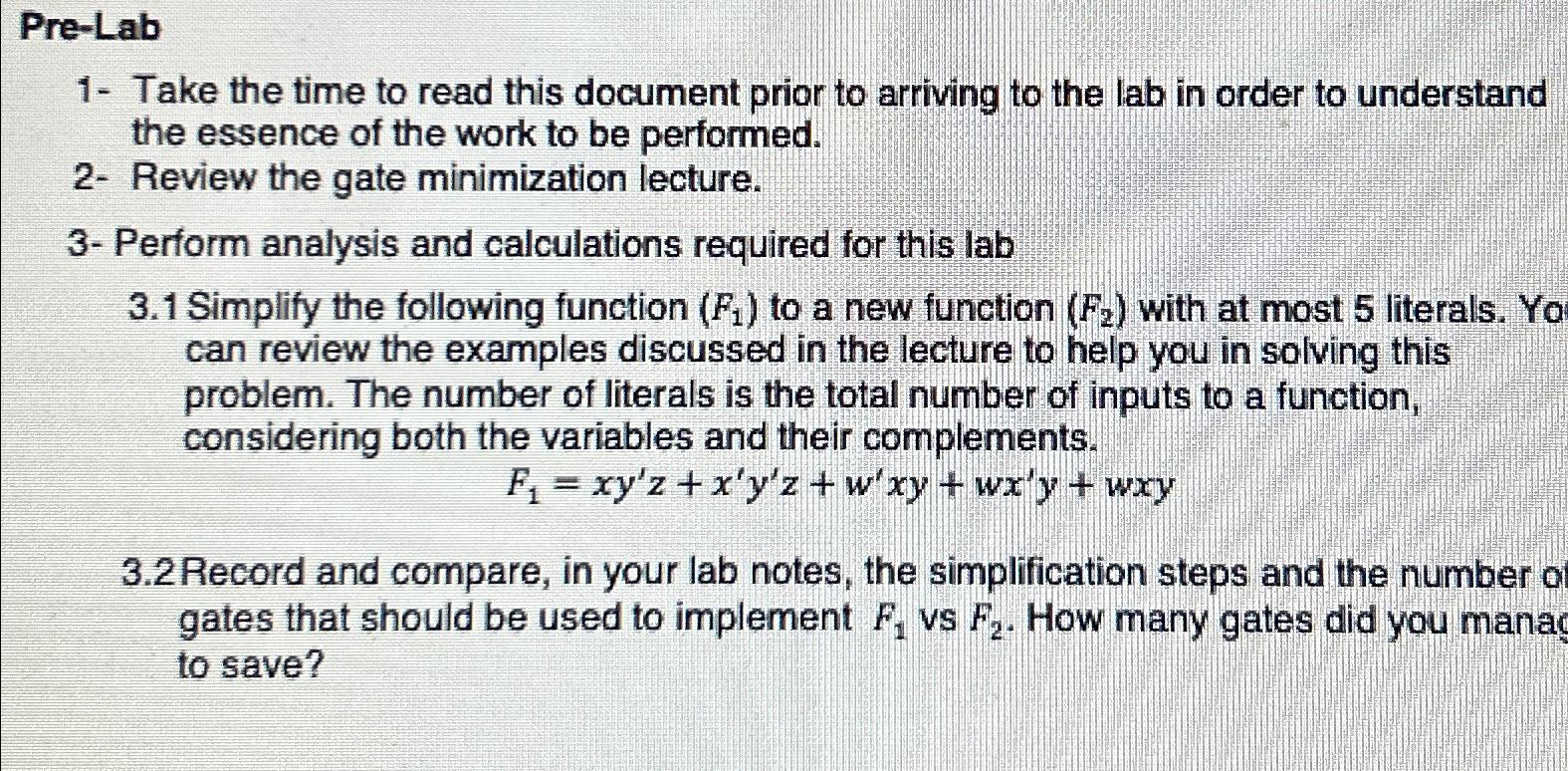 Solved Pre-Lab1- ﻿Take the time to read this document prior | Chegg.com