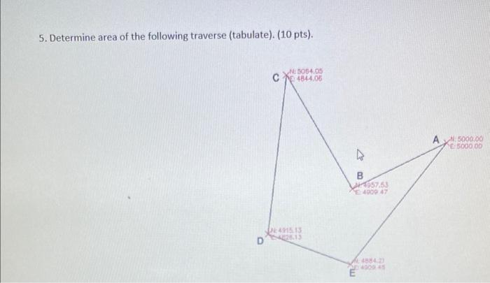 Solved 5. Determine area of the following traverse | Chegg.com