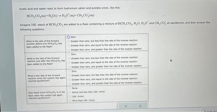 Solved Acetic acid and water react to form hydronium cation | Chegg.com