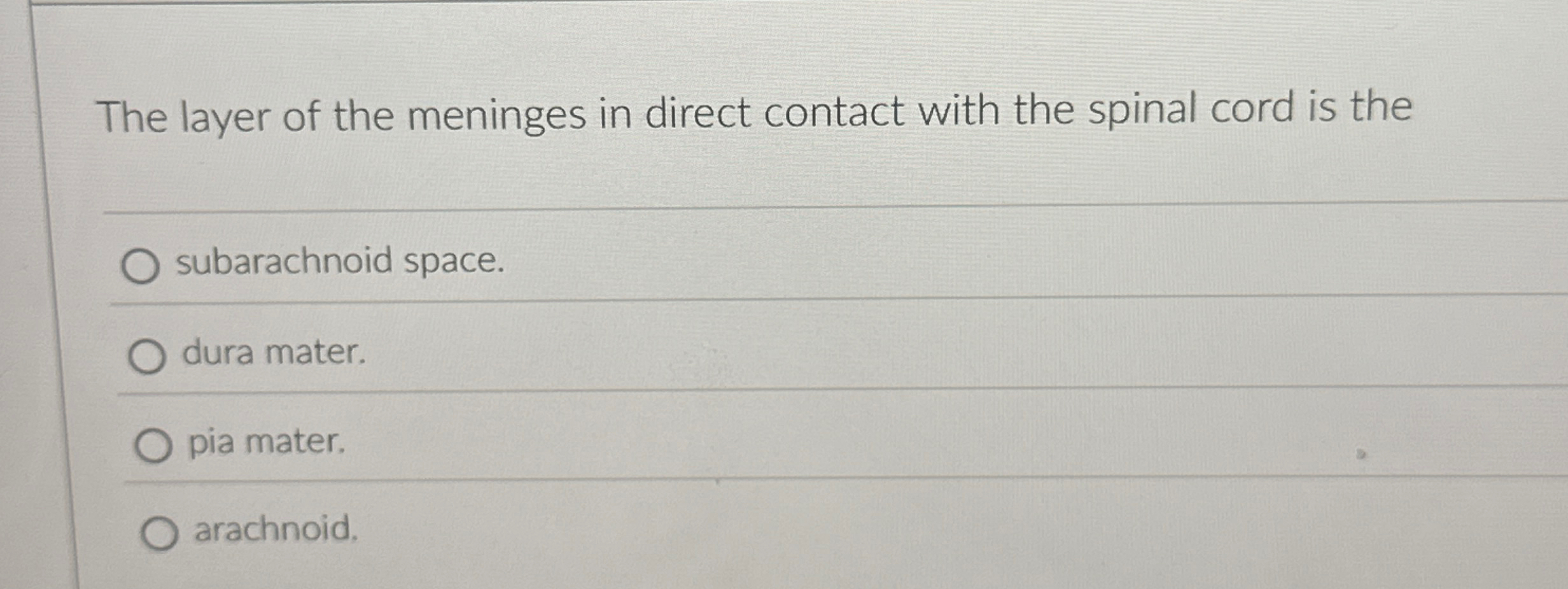 Solved The layer of the meninges in direct contact with the | Chegg.com