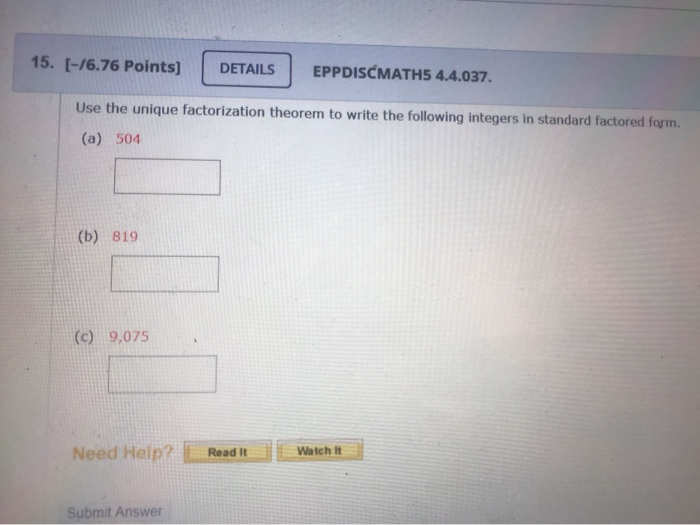 Solved 15 [ 16 76 Points Details Eppdiscmath5 4 4 037 Use