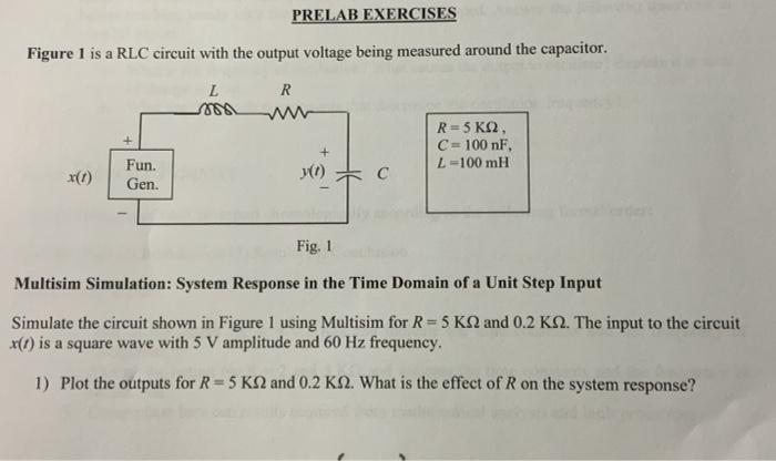 Solved PRELAB EXERCISES Figure 1 is a RLC circuit with the | Chegg.com