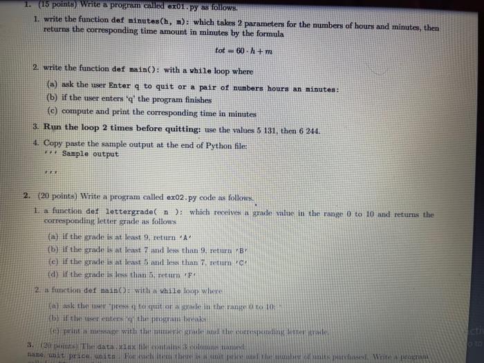 Solved 1. (15 points) Write a program called ex01.py as | Chegg.com