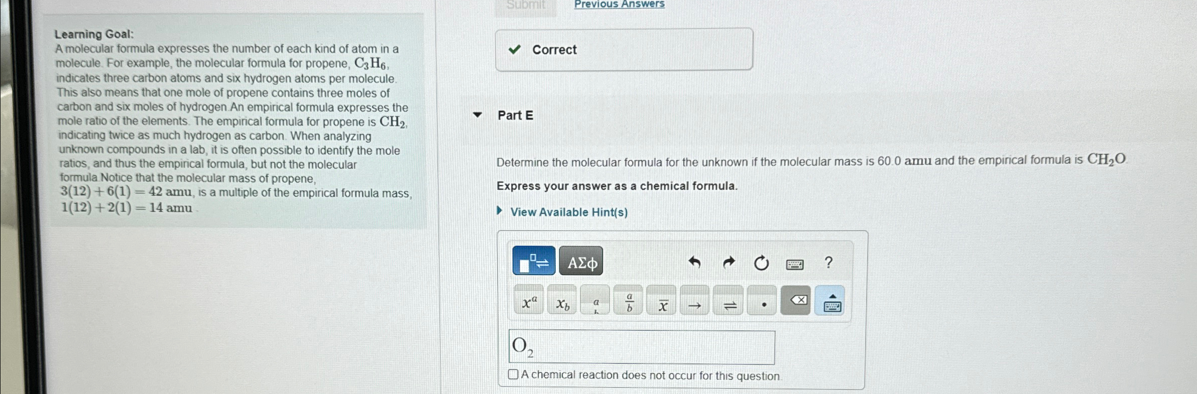 Solved Learning Goal:A molecular formula expresses the | Chegg.com
