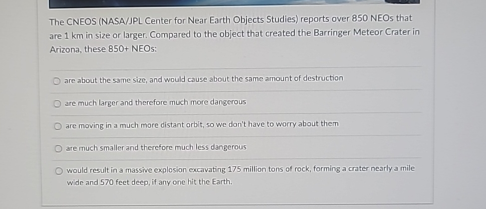 Solved The CNEOS (NASA/JPL Center for Near Earth Objects | Chegg.com