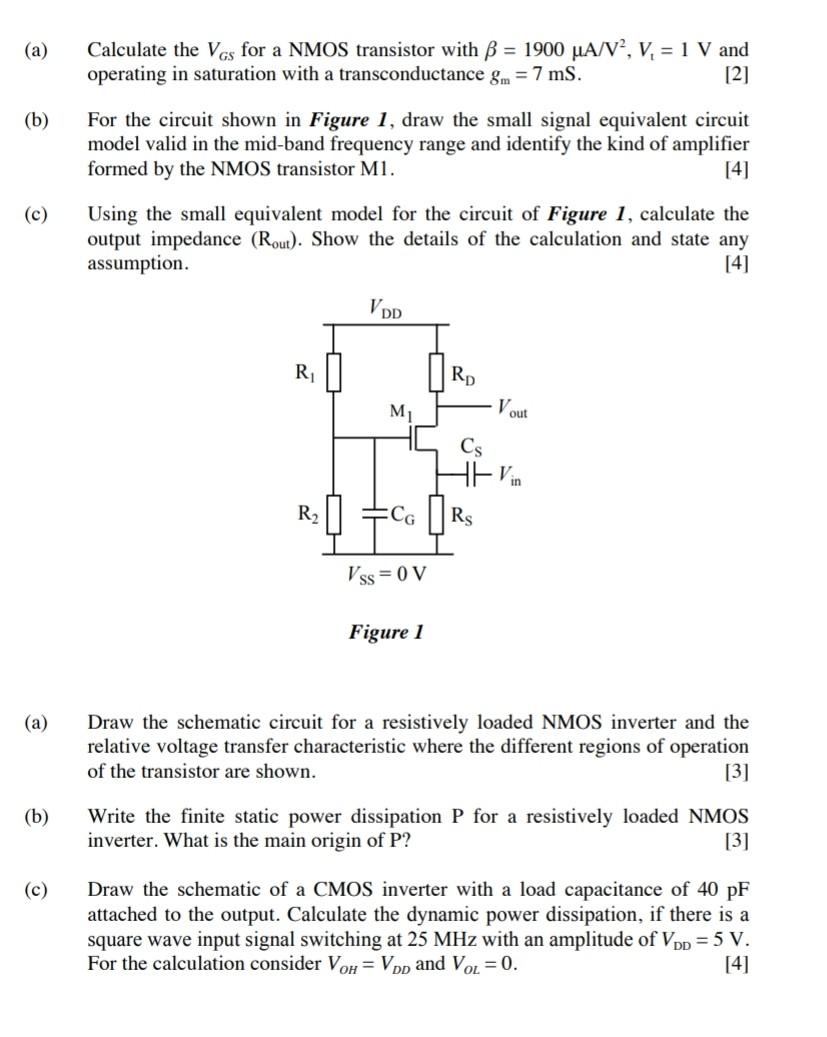 Solved (a) Calculate the VGs for a NMOS transistor with B = | Chegg.com