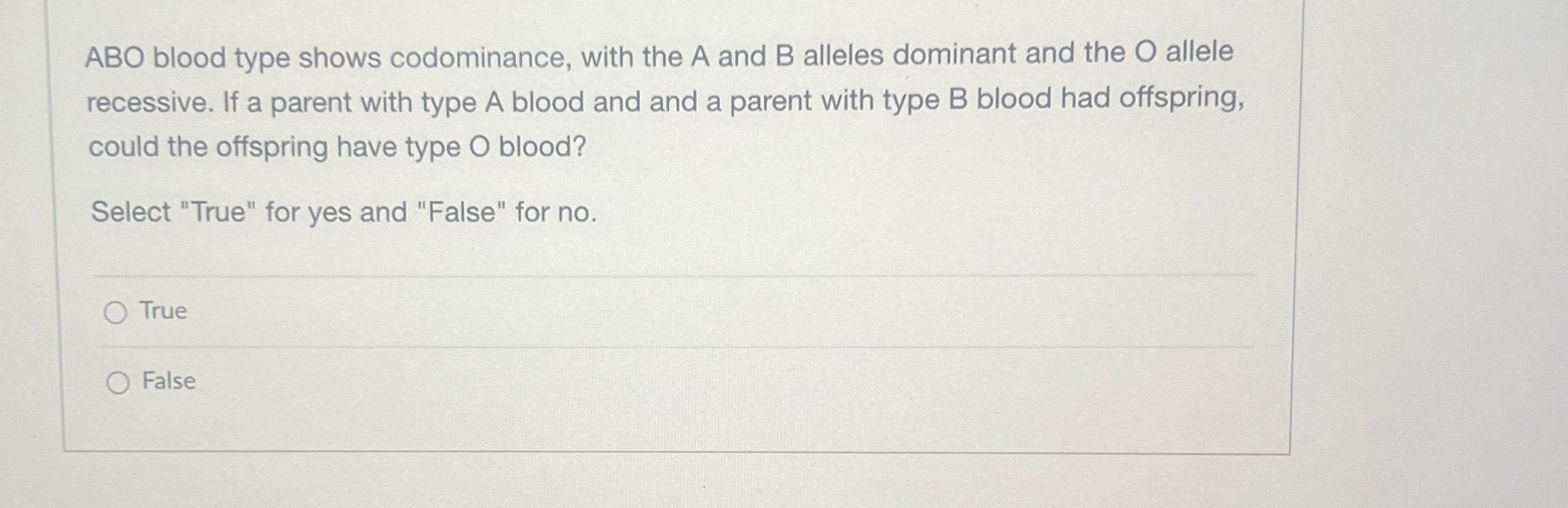 Solved ABO blood type shows codominance, with the A and B | Chegg.com