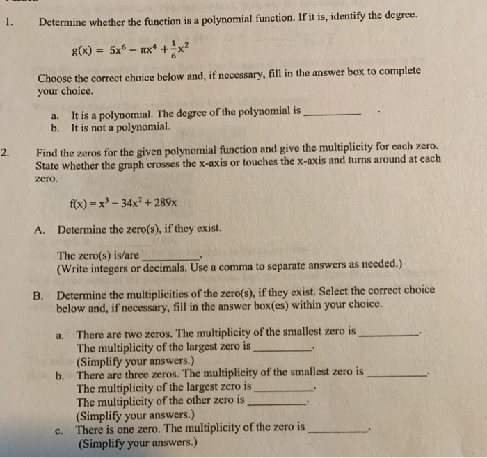 Solved 1. Determine whether the function is a polynomial | Chegg.com