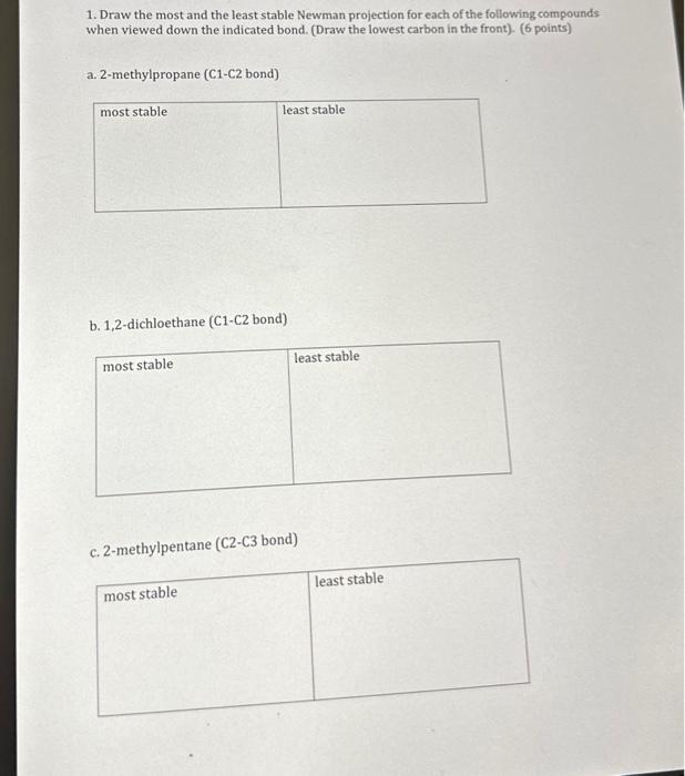 Solved 1. Draw the most and the least stable Newman | Chegg.com
