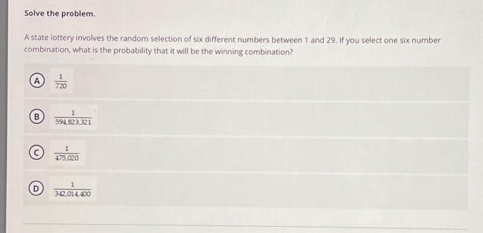 Solved Solve the problem. A state lottery involves the | Chegg.com
