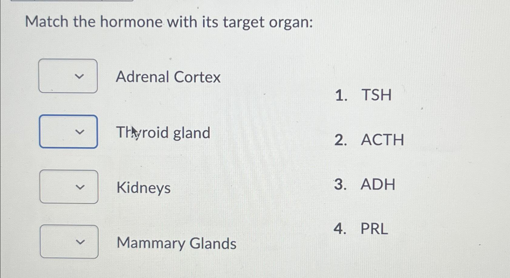 Solved Match the hormone with its target organ:Adrenal | Chegg.com
