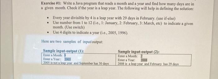 Solved Exercise \#1: Write a Java program that reads a month | Chegg.com
