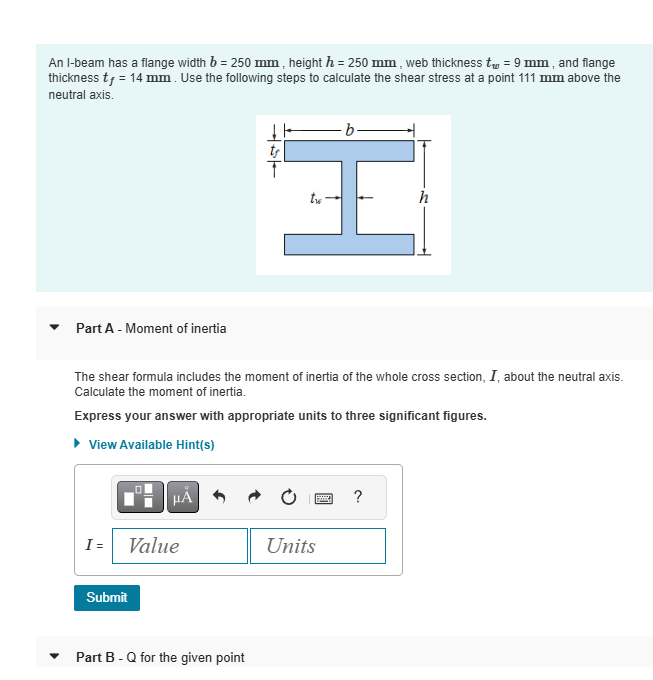 Solved An I-beam has a flange width \( | Chegg.com