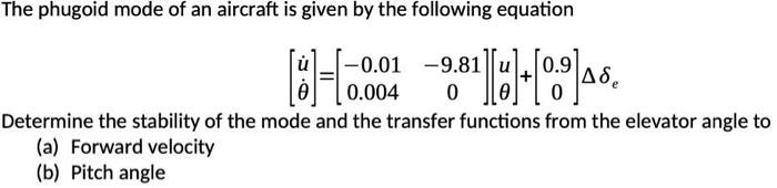 Solved The phugoid mode of an aircraft is given by the | Chegg.com